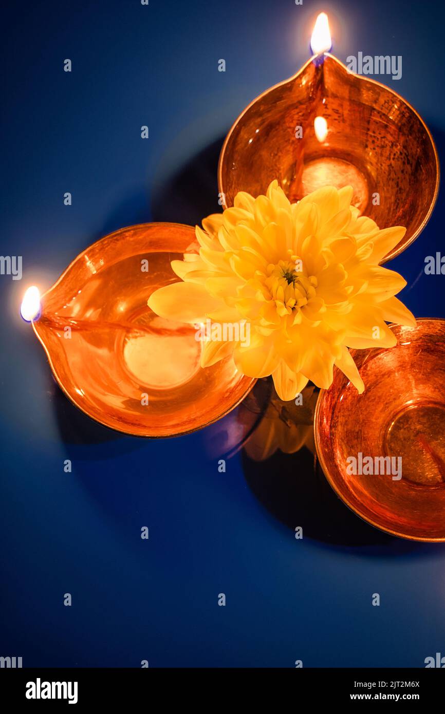 Happy Diwali. Celebrating the Hindu Light Festival. Traditional diya ...