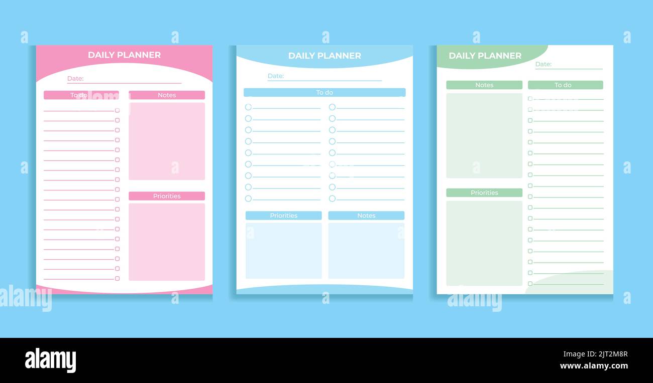 The colorful set of "Daily Planner" lists with abstract shapes and ...