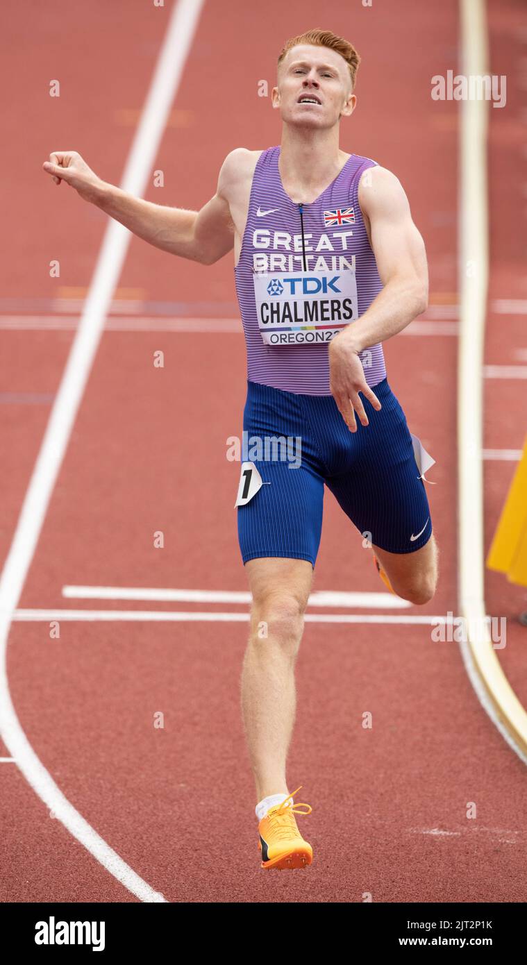 Alastair Chalmers of GB&NI competing in the men’s 400m hurdles heats at ...