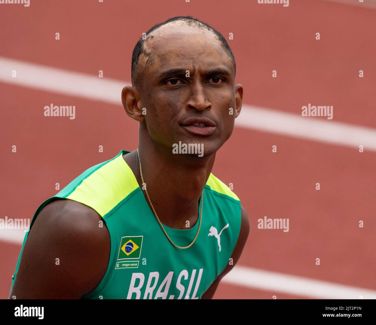 Alison Dos Santos of Brazil competing in the men’s 400m hurdles heats ...
