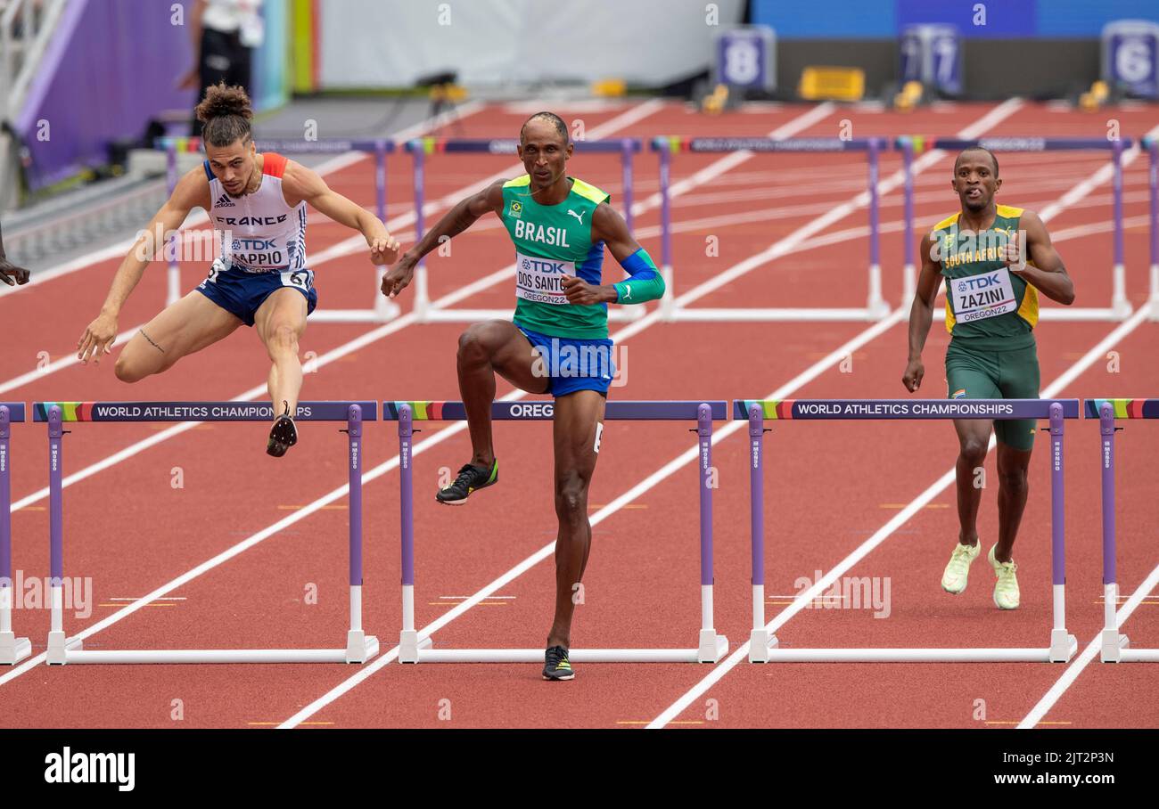Alison Dos Santos of Brazil competing in the men’s 400m hurdles heats ...