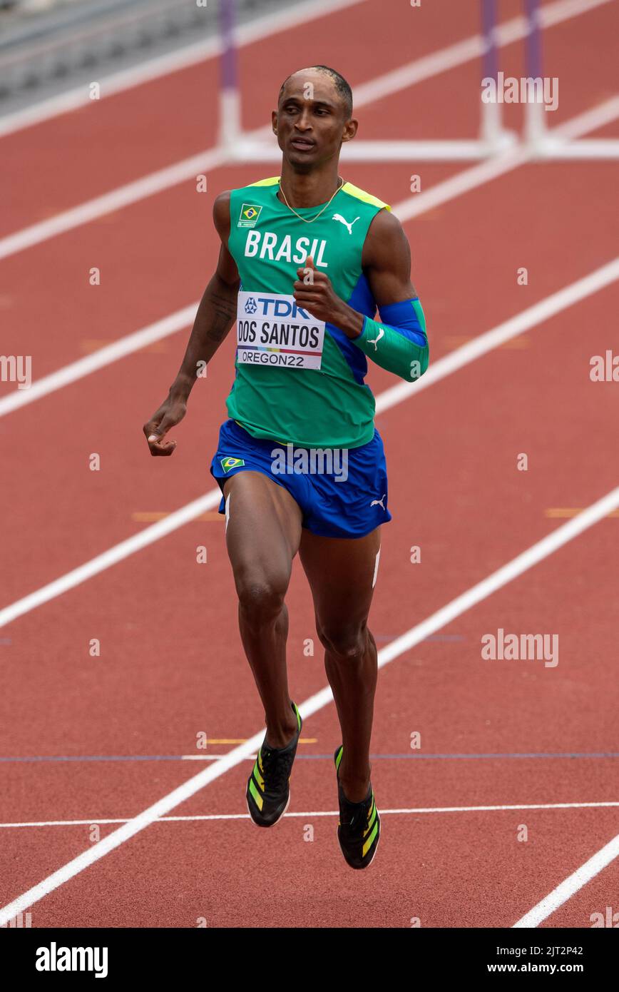 Alison Dos Santos of Brazil competing in the men’s 400m hurdles heats ...