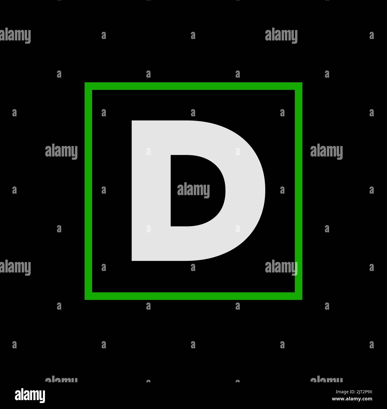 The green line square shape with white bold letter template on dark ...