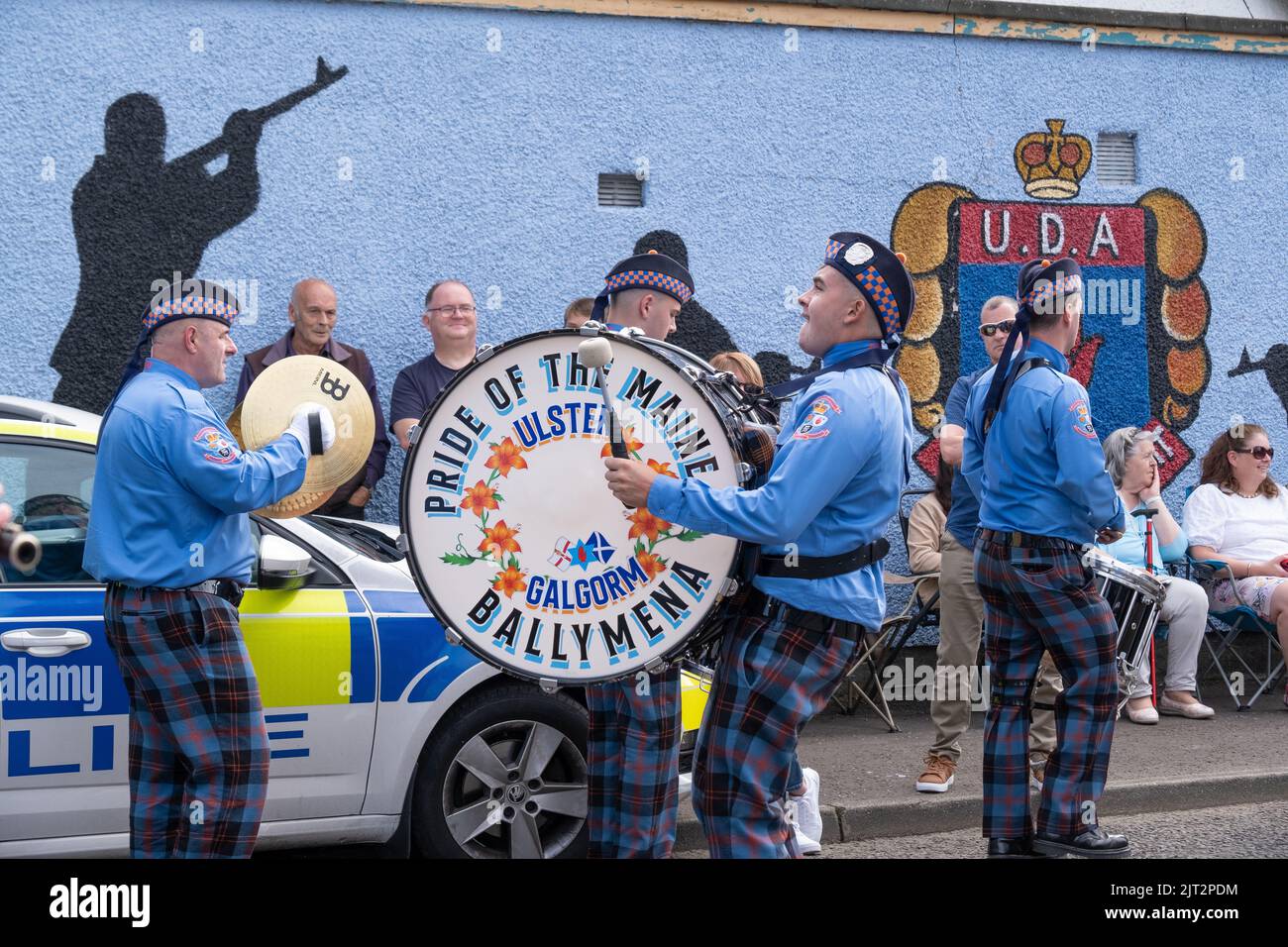 Ballyclare, United Kingdom. 27 Aug, 2022. Members of the Pride of the ...