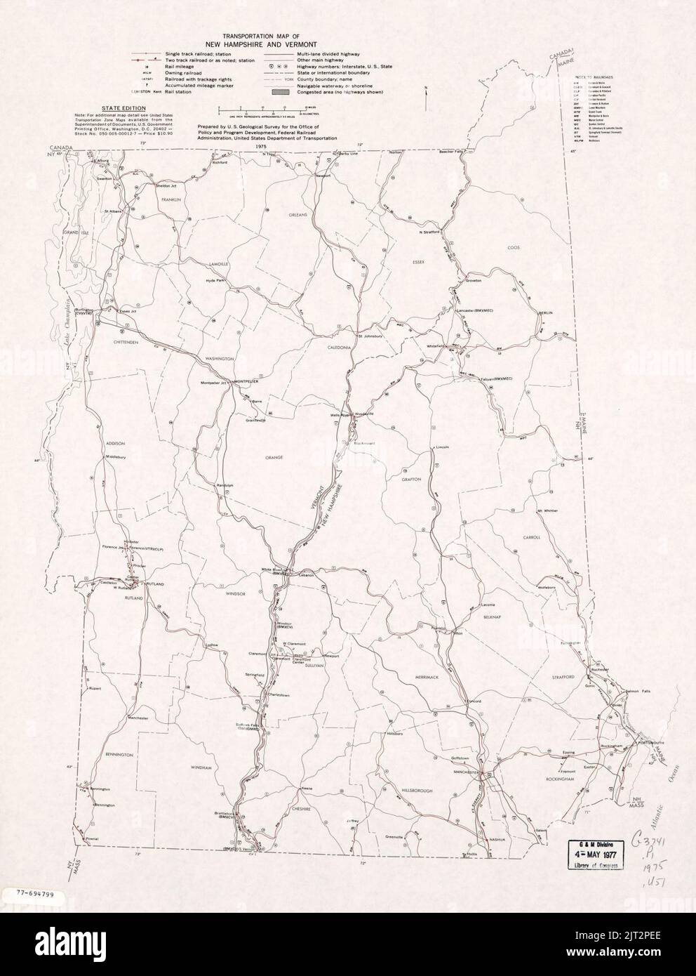 Transportation map of New Hampshire and Vermont Stock Photo - Alamy