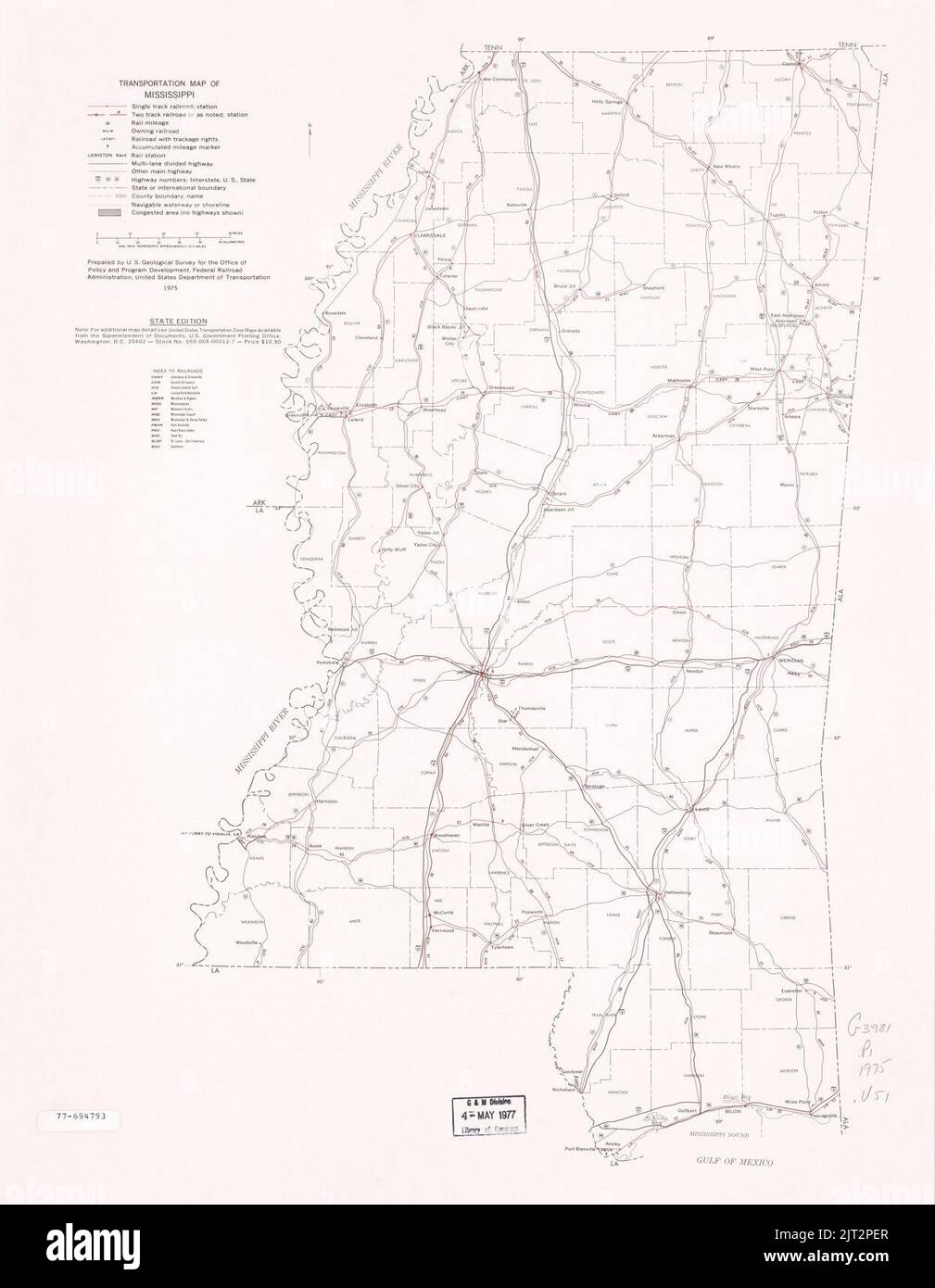 Transportation map of Mississippi Stock Photo - Alamy
