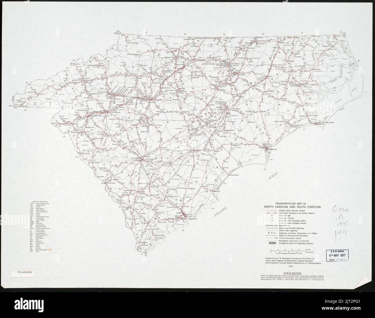 Transportation map of North Carolina and South Carolina Stock Photo - Alamy