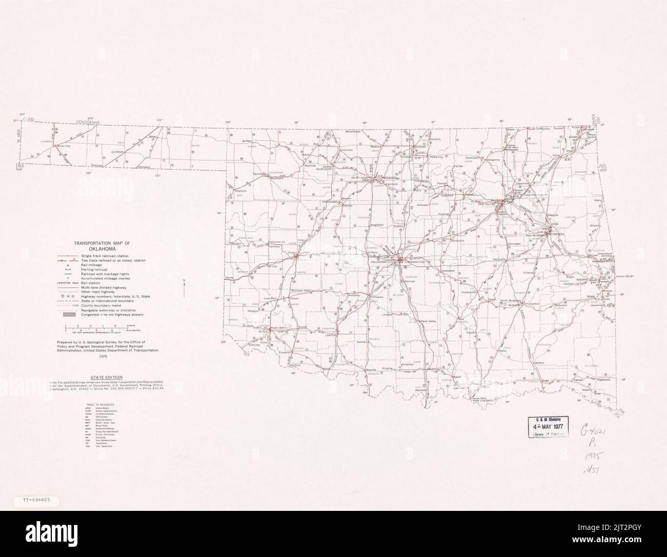 Transportation map of Oklahoma Stock Photo - Alamy