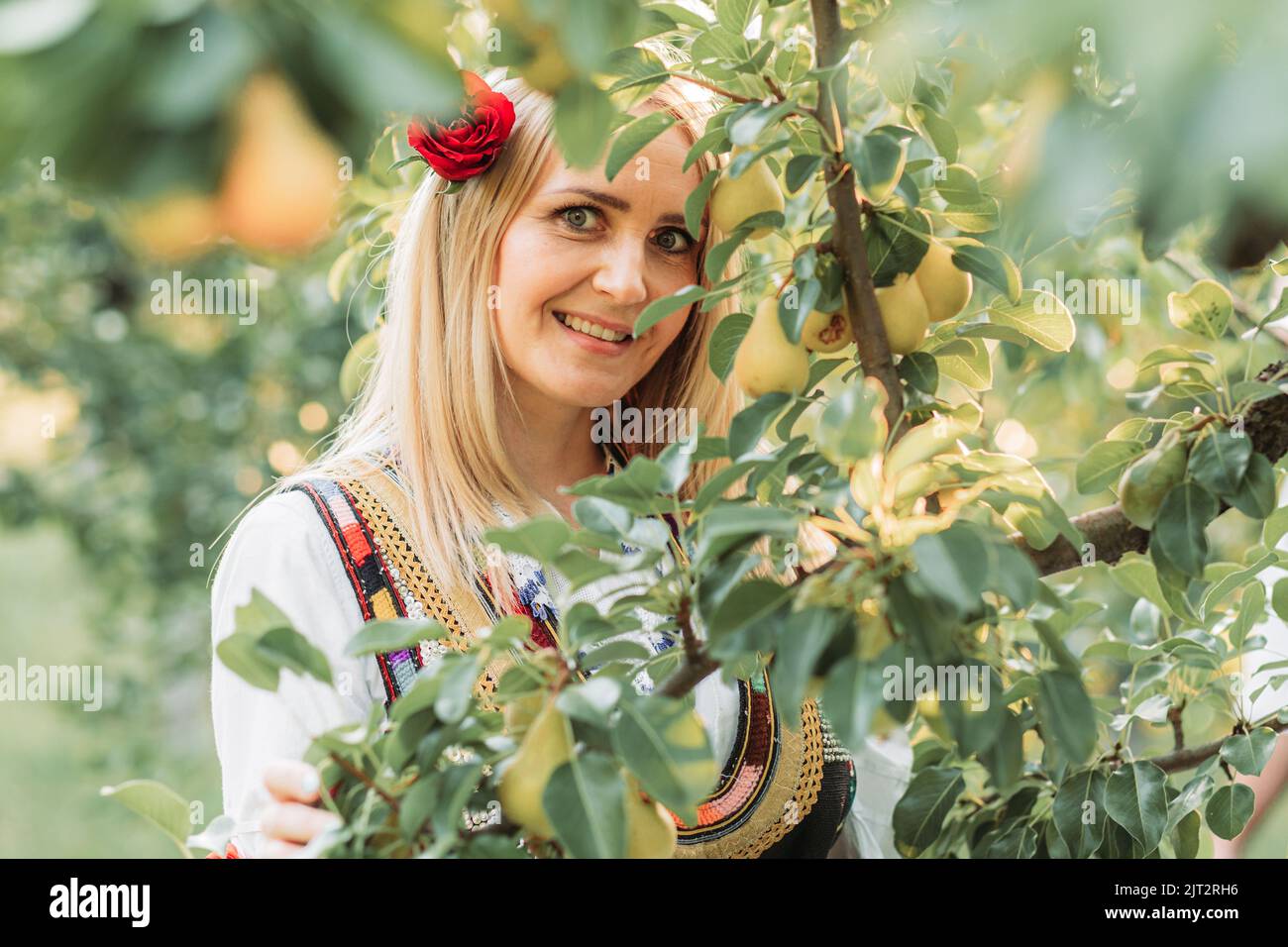 Portrait of a young blonde woman in Serbian traditional clothing Stock ...