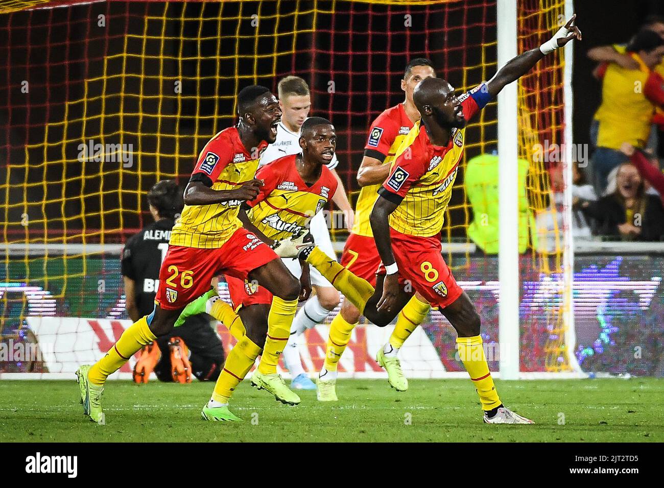 Seko FOFANA of Lens celebrate his goal with teammates during the French ...