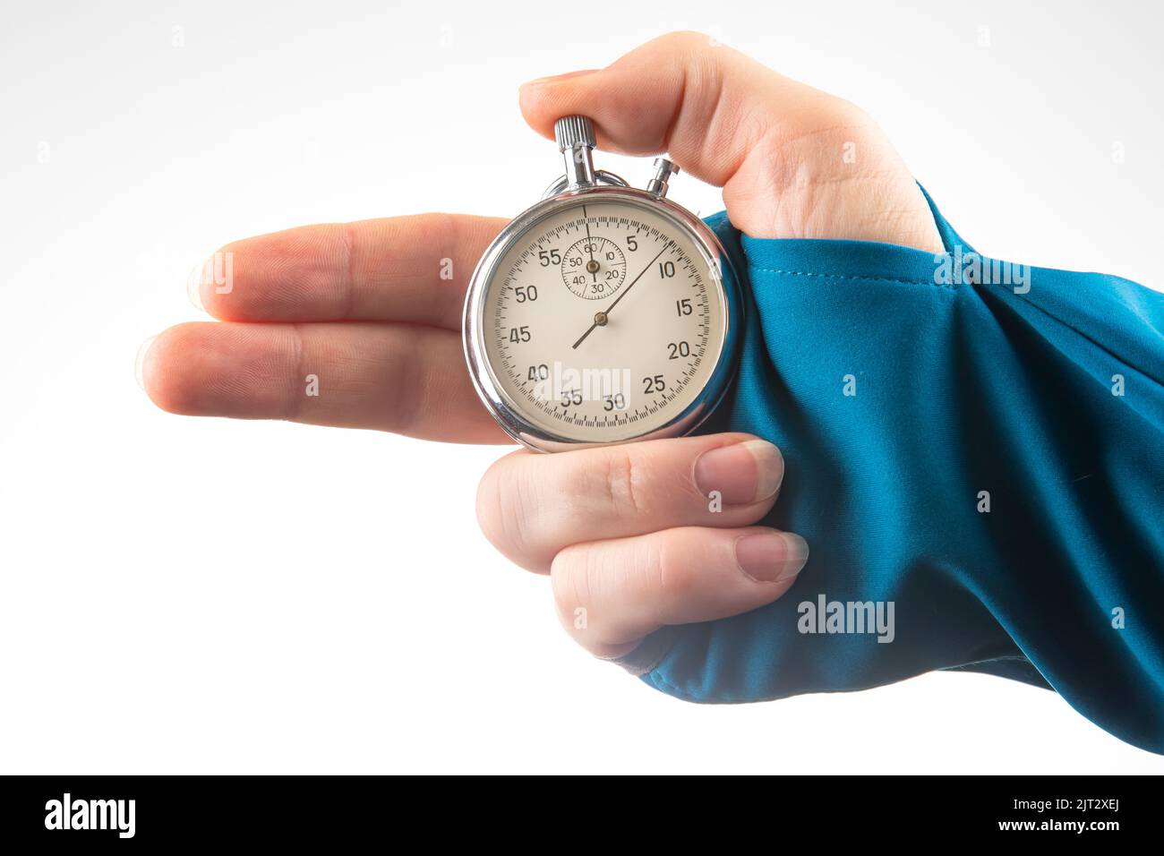 Hand on a stop watch hi-res stock photography and images - Alamy