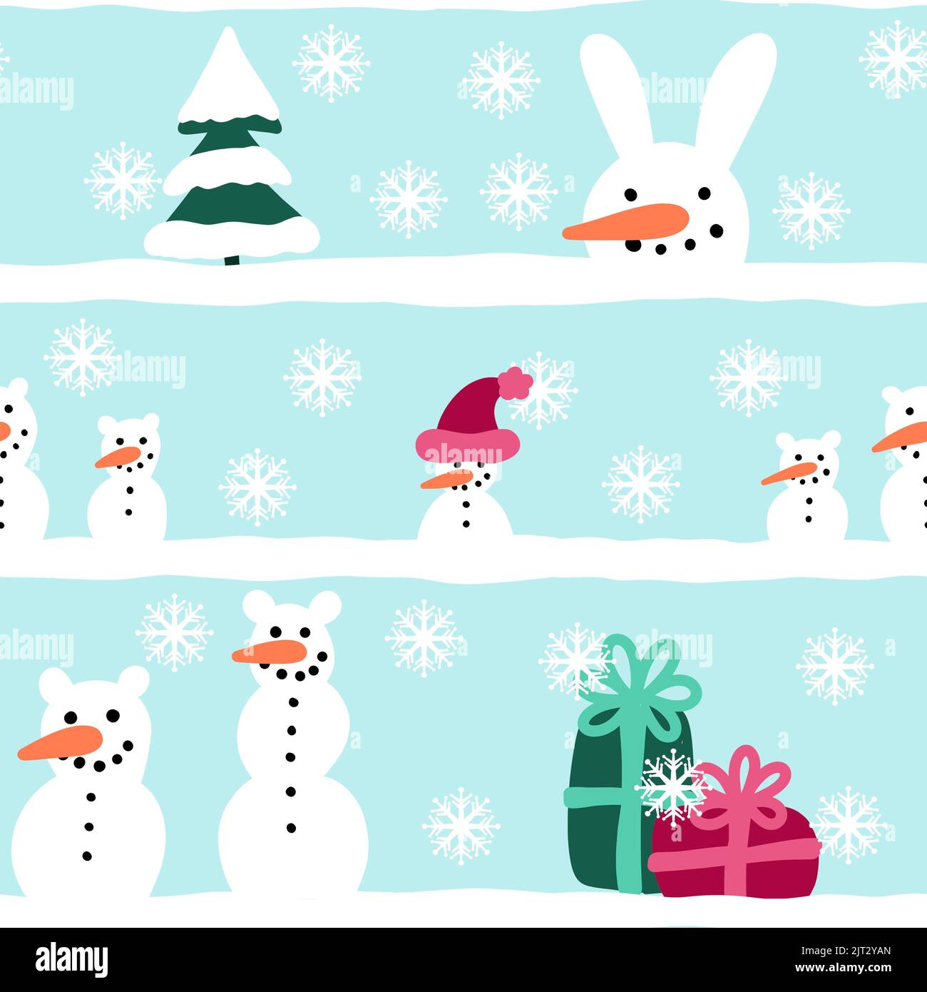 Winter seamless snowman and snowflakes pattern for Christmas wrapping ...