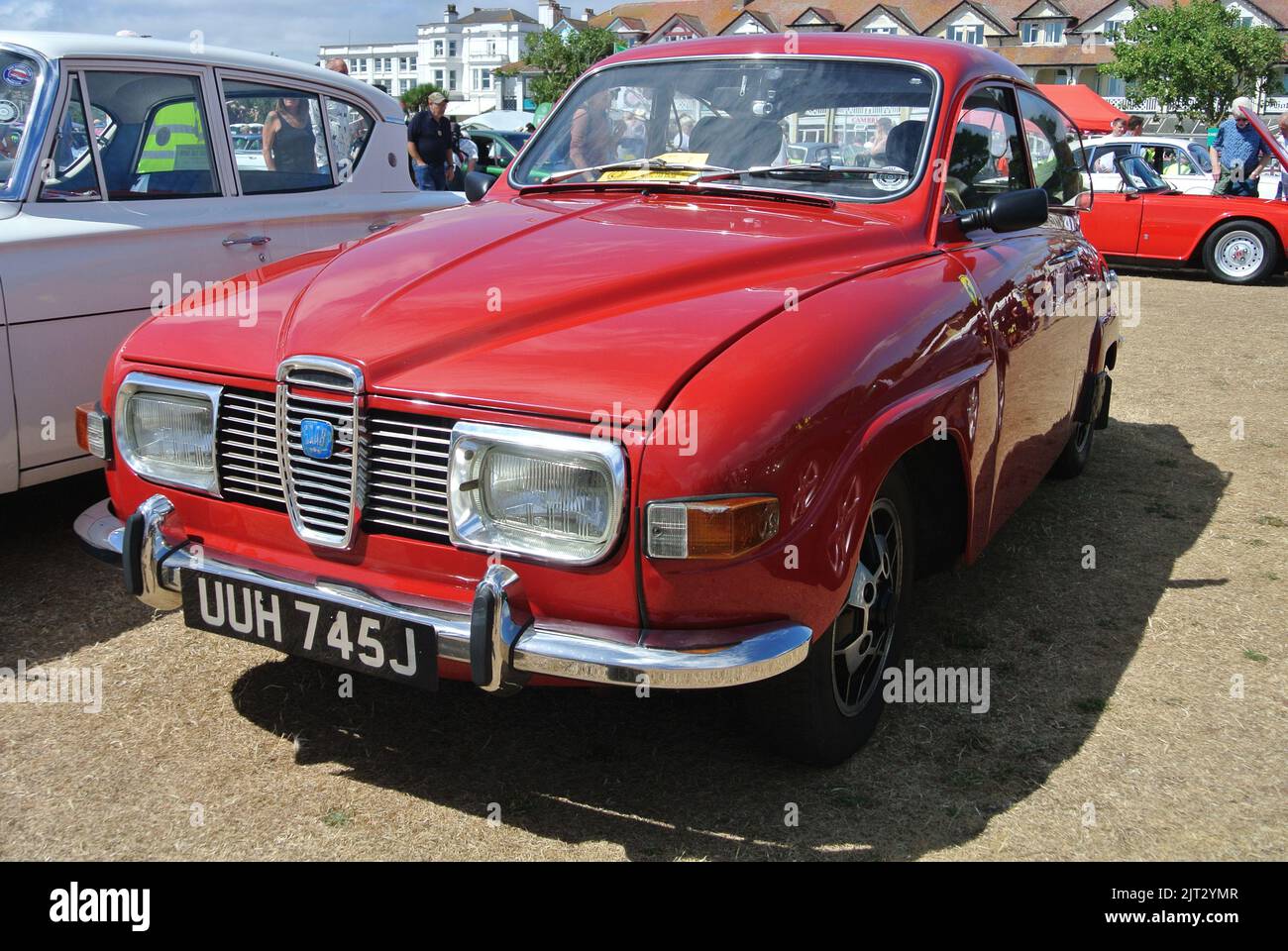 A 1971 Saab 96 V4 parked on display at the English Riviera classic car ...