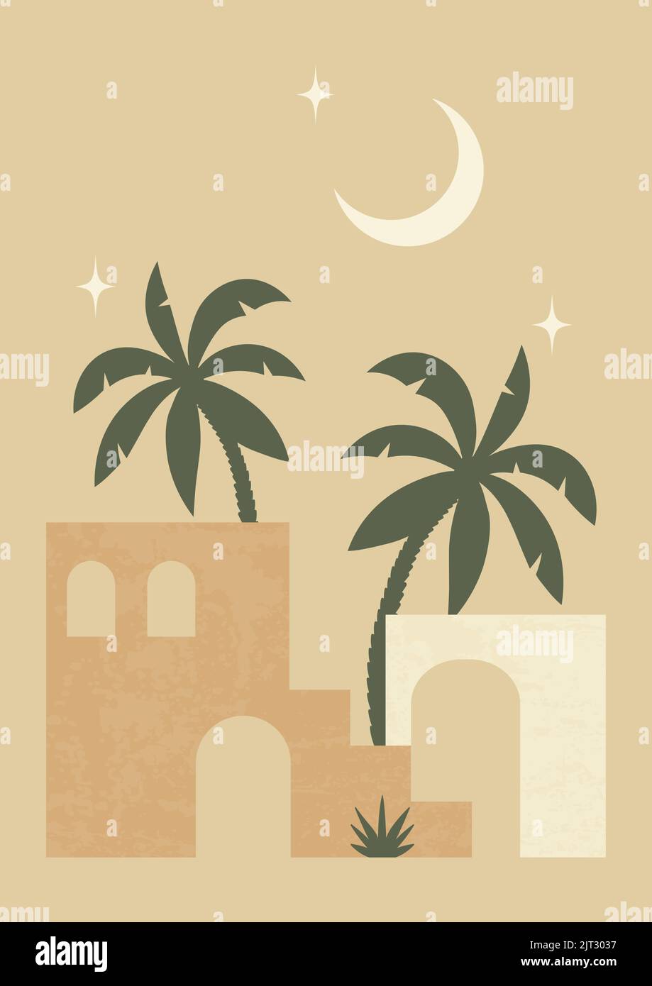 Morocco architecture in moon poster illustration Stock Vector Image ...