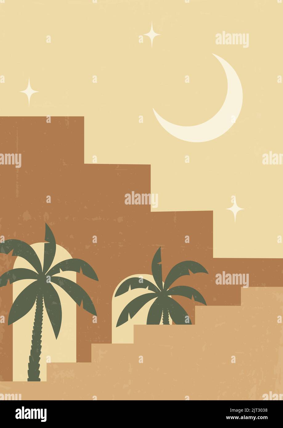 Morocco architecture in moon textured poster illustration Stock Vector ...