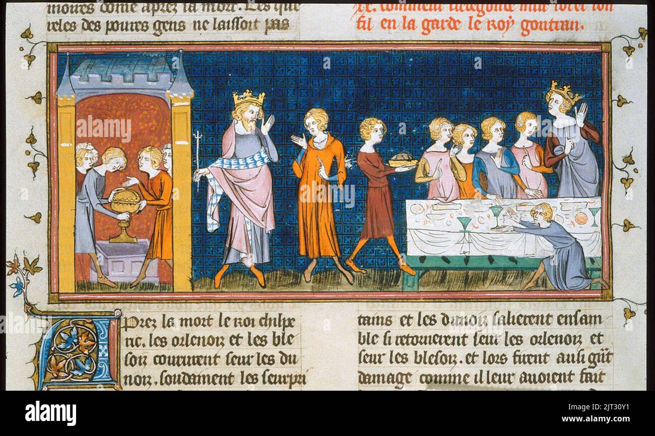 Treasure, Guntram entertaining Fredegunda, from Chroniques de France ou ...