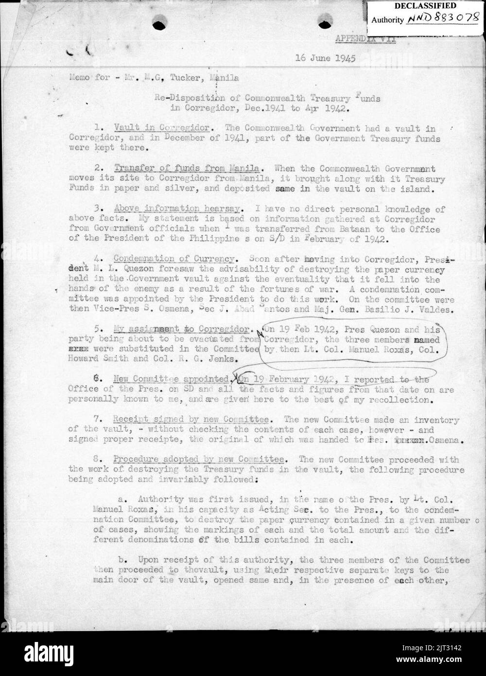 Treasury Funds, Commonwealth, Disposition of (Corregidor Dec 41 – Apr ...