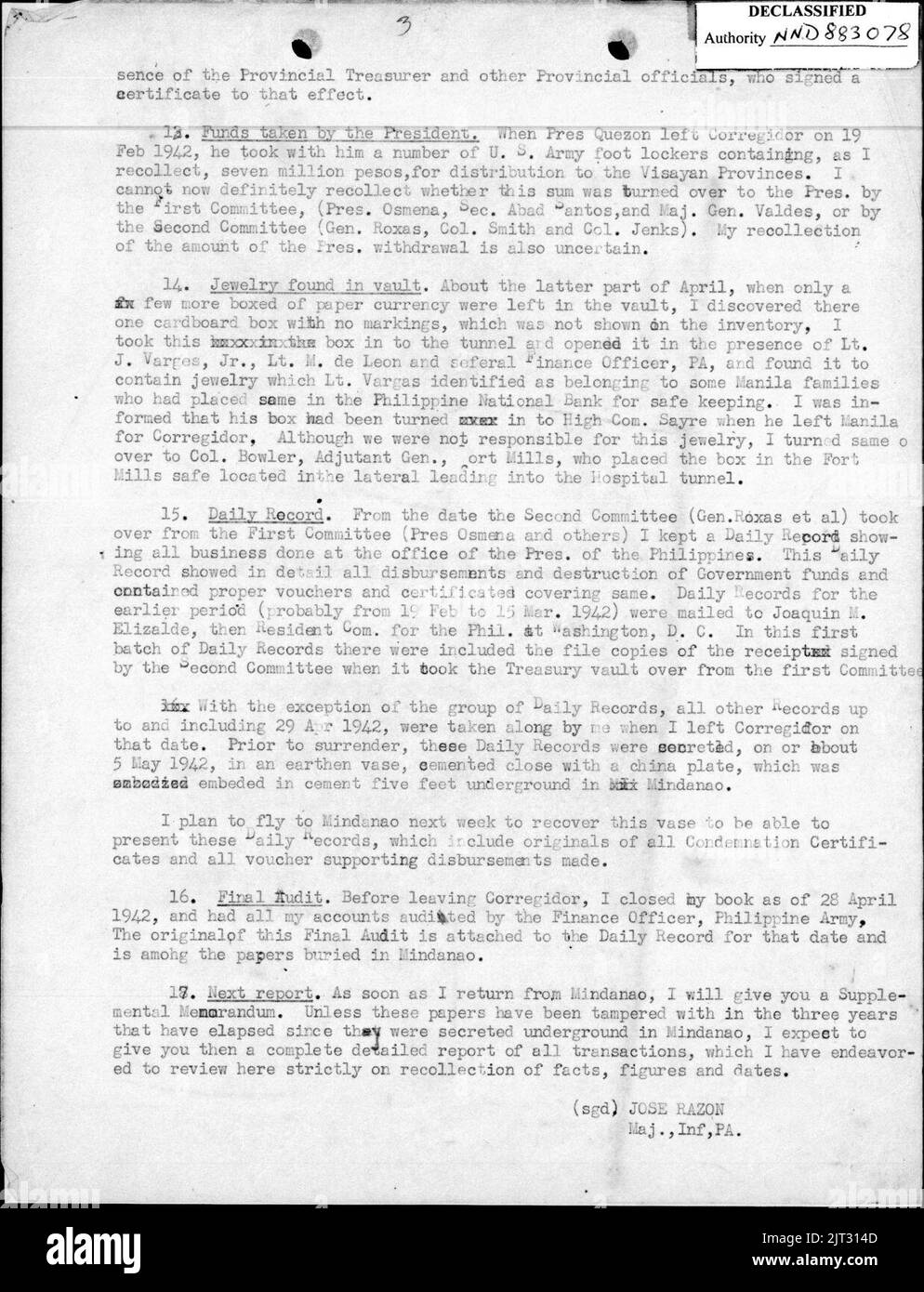 Treasury Funds, Commonwealth, Disposition of (Corregidor Dec 41 – Apr ...