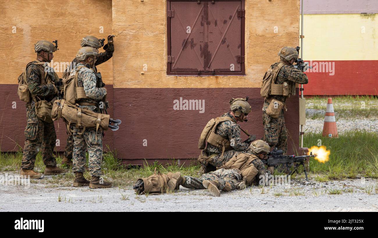 U.S. Marines with Battalion Landing Team 2/5, 31st Marine Expeditionary Unit, provide covering ...