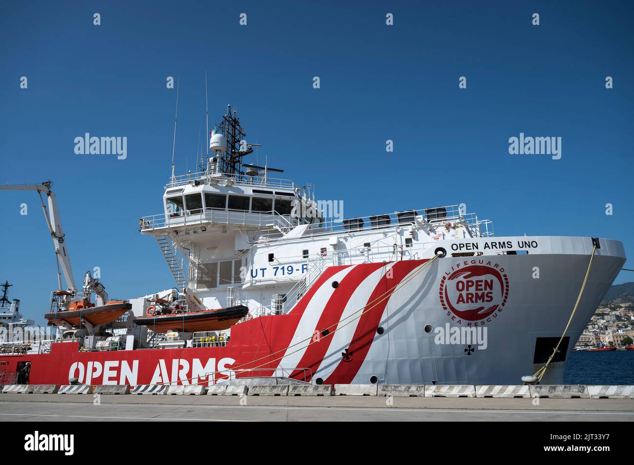 Messina, Italy. 27th Aug, 2022. Open Arms Uno arrives at the port The ...