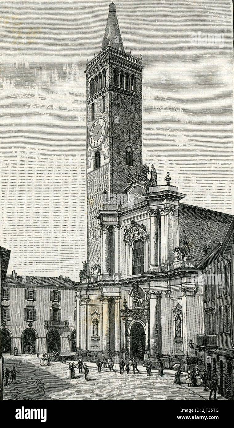 Treviglio collegiata di San Martino xilografia Stock Photo - Alamy