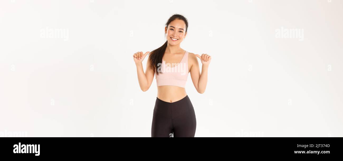 Sport, wellbeing and active lifestyle concept. Smiling slim and strong ...