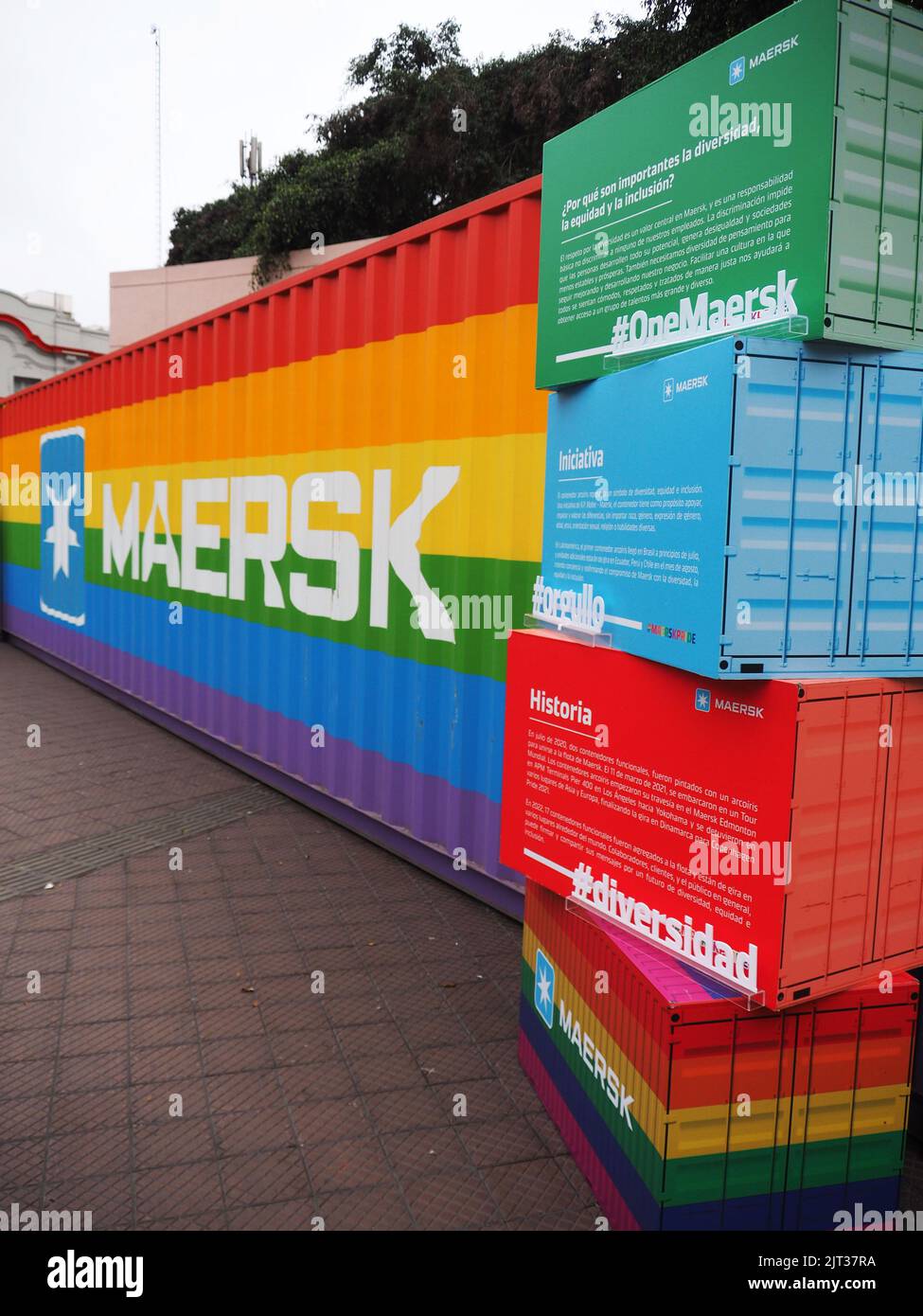 Maersk rainbow container shown at Miraflores district of Lima., The 40 ...