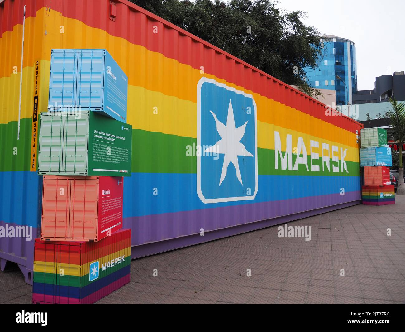 Maersk rainbow container shown at Miraflores district of Lima., The 40 ...