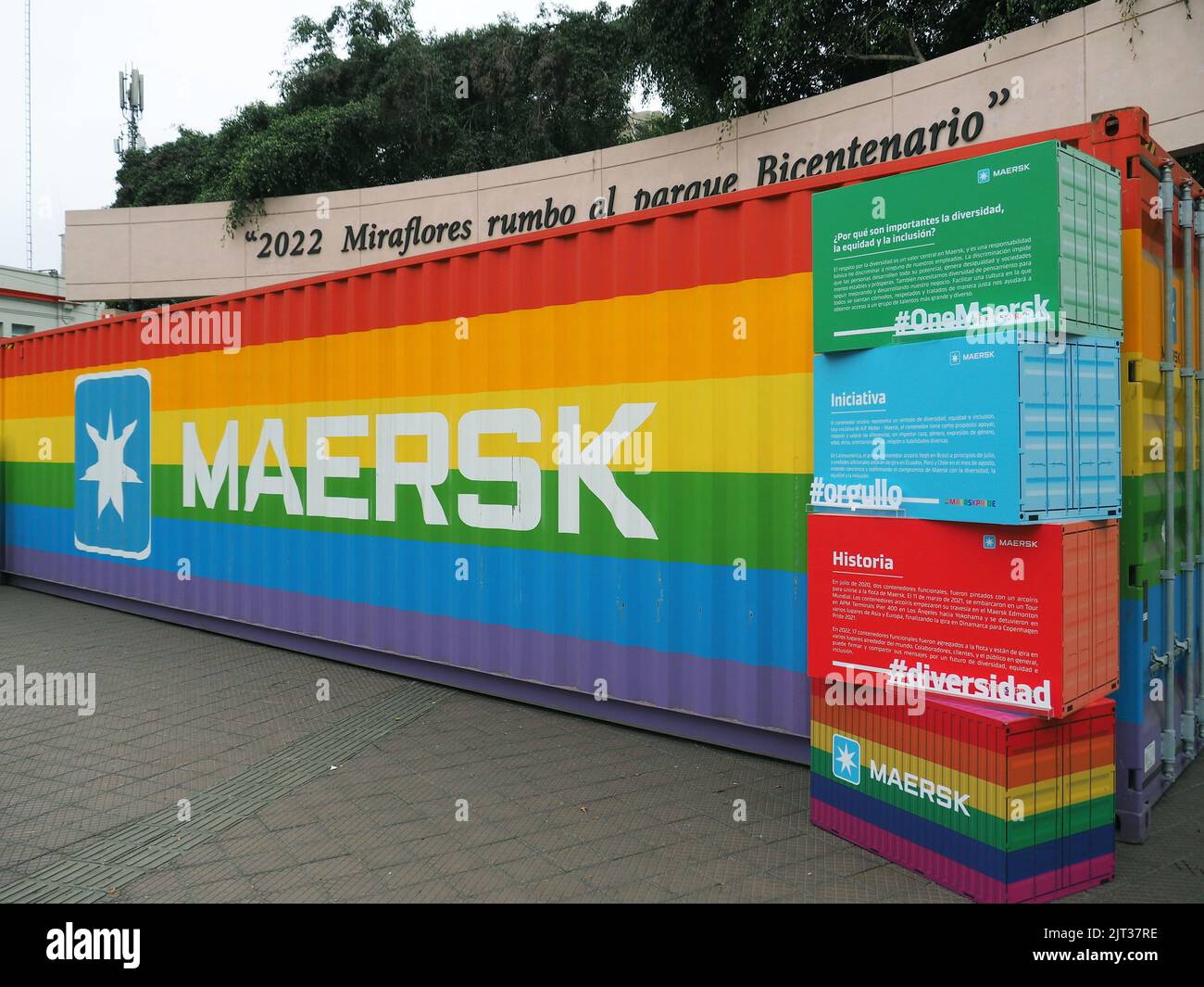 Maersk rainbow container shown at Miraflores district of Lima., The 40 ...