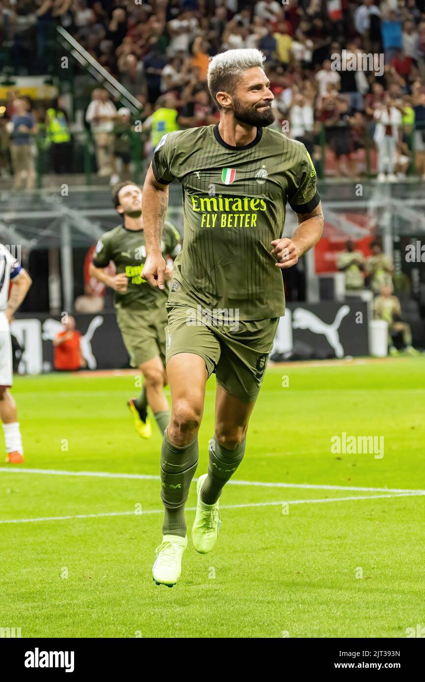 Olivier Giroud of AC Milan celebrates after scoring a goal during the ...