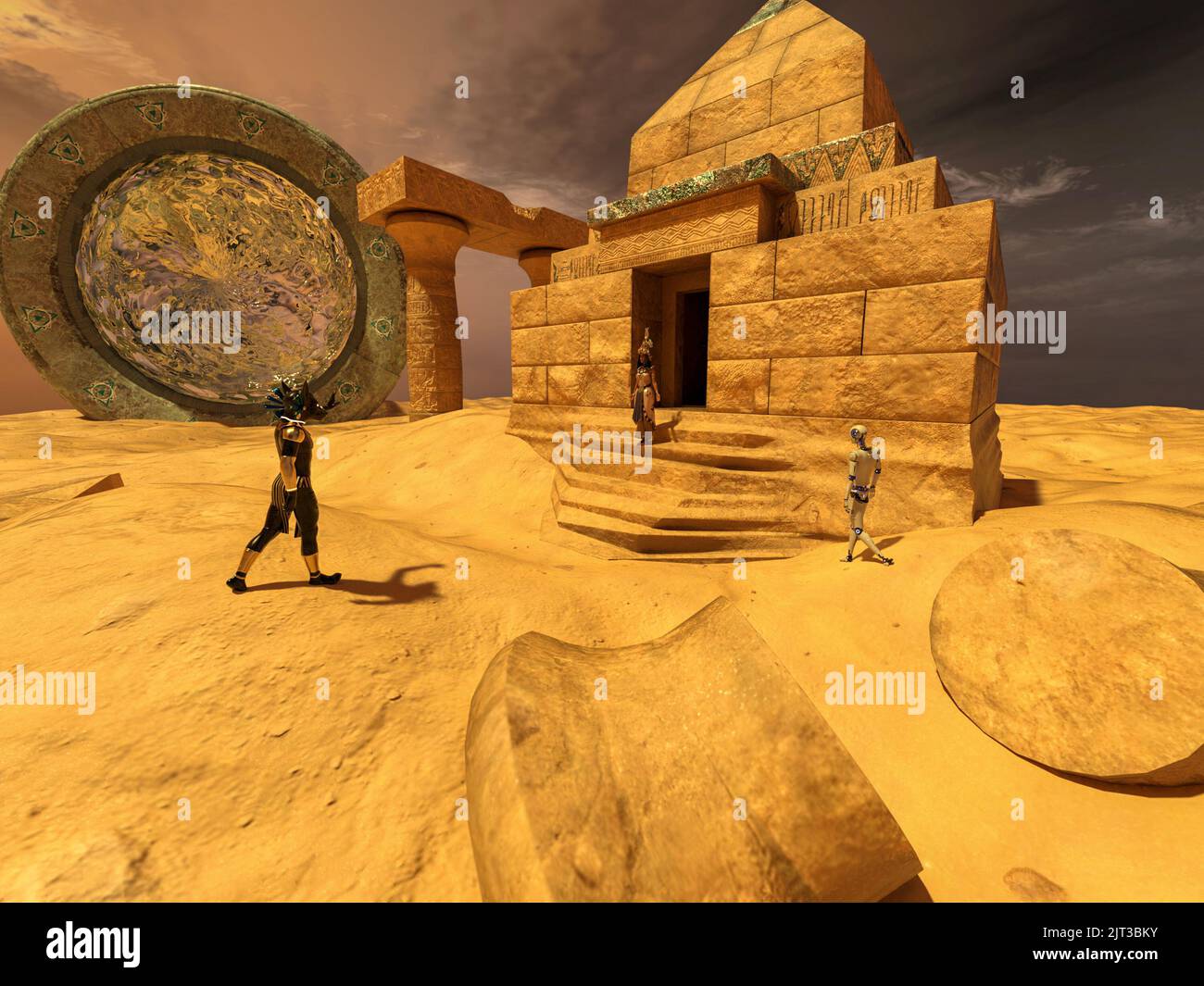 An ancient Egyptian woman watching an alien god and a robot from space ...