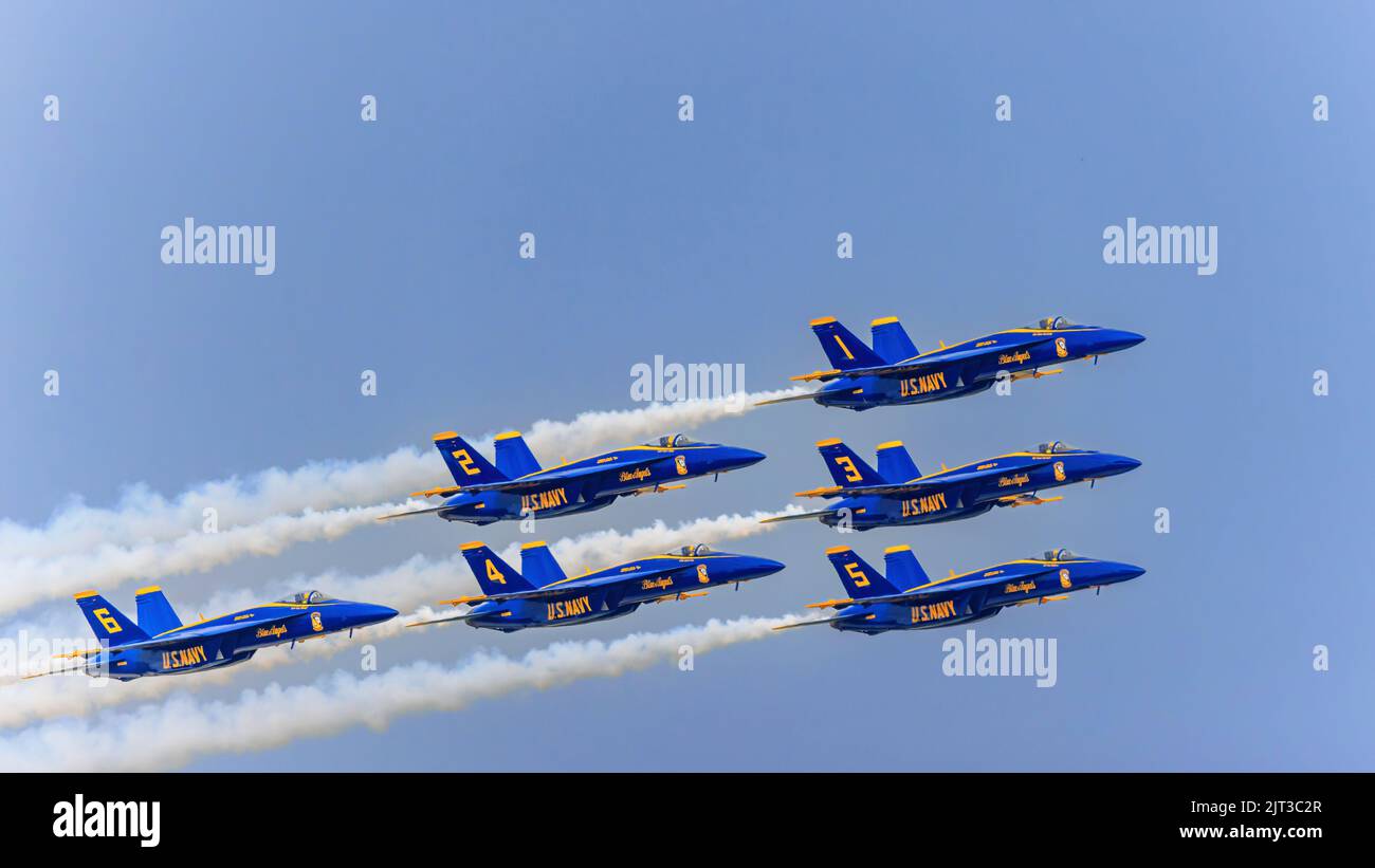 The US Navy aerial demonstration team flying FA18 Super Hornets at ...