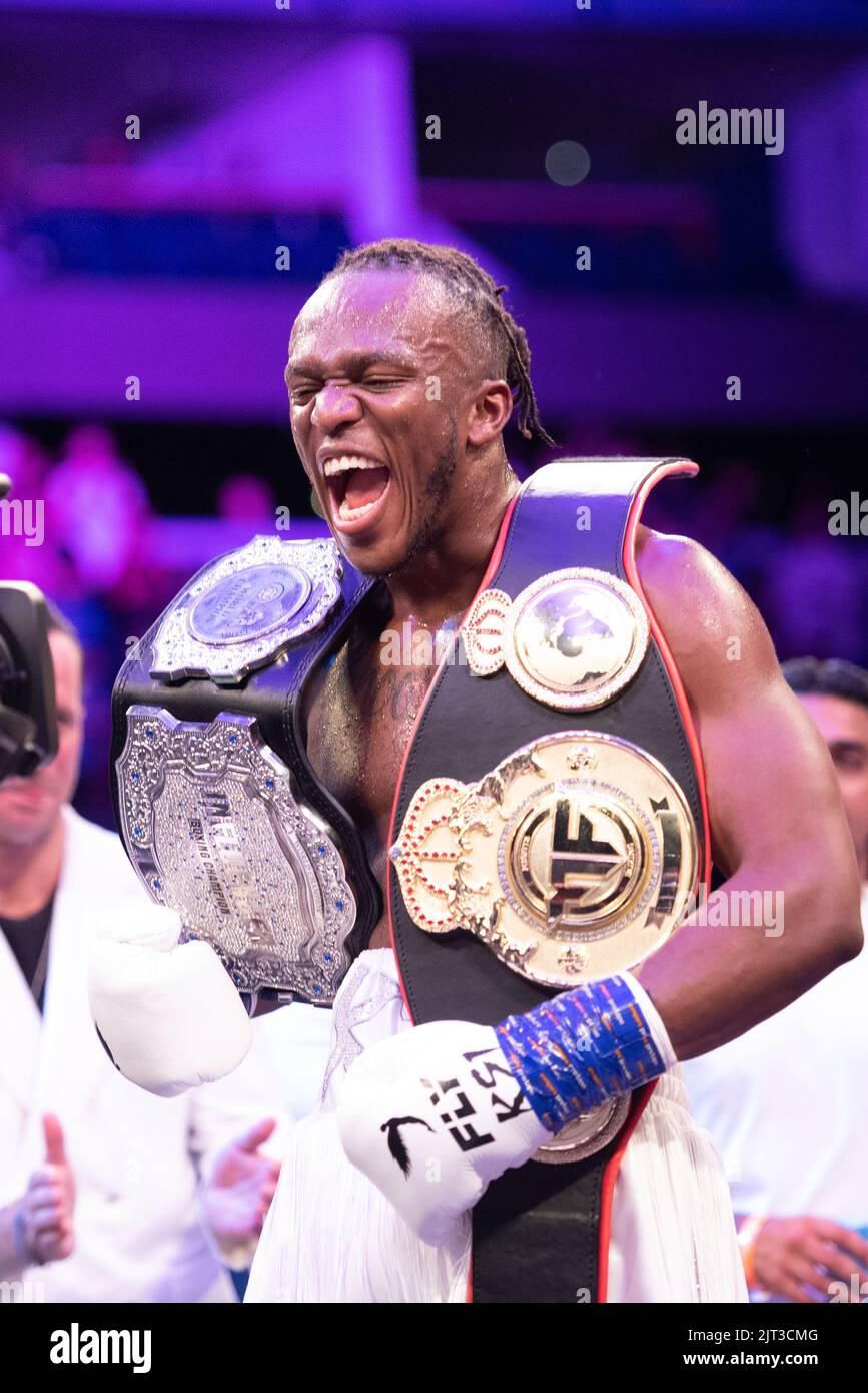 Youtube personality KSI of England celebrates beating Luis Alcaraz ...