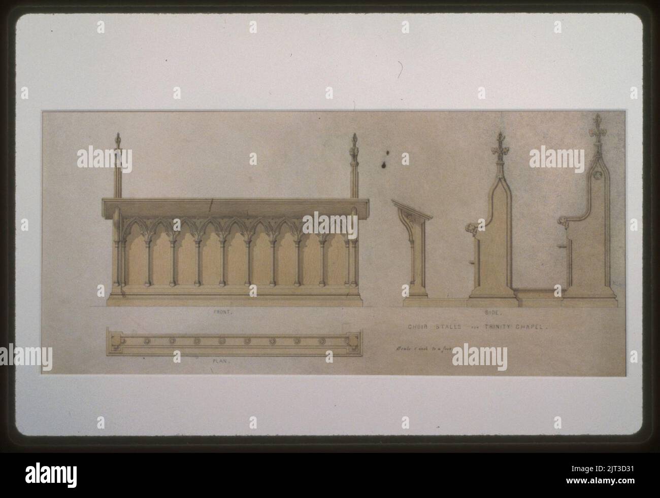 Trinity Chapel (New York). Choir stalls. Elevations and plan. Rendering ...