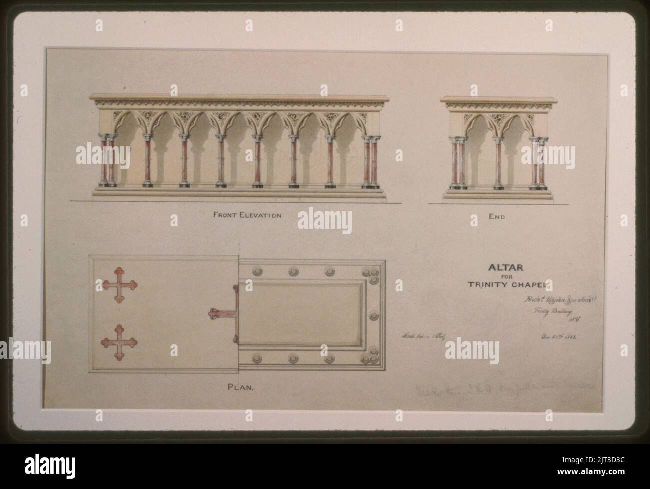Trinity Chapel (New York). Altar. Front and end elevations and plan ...