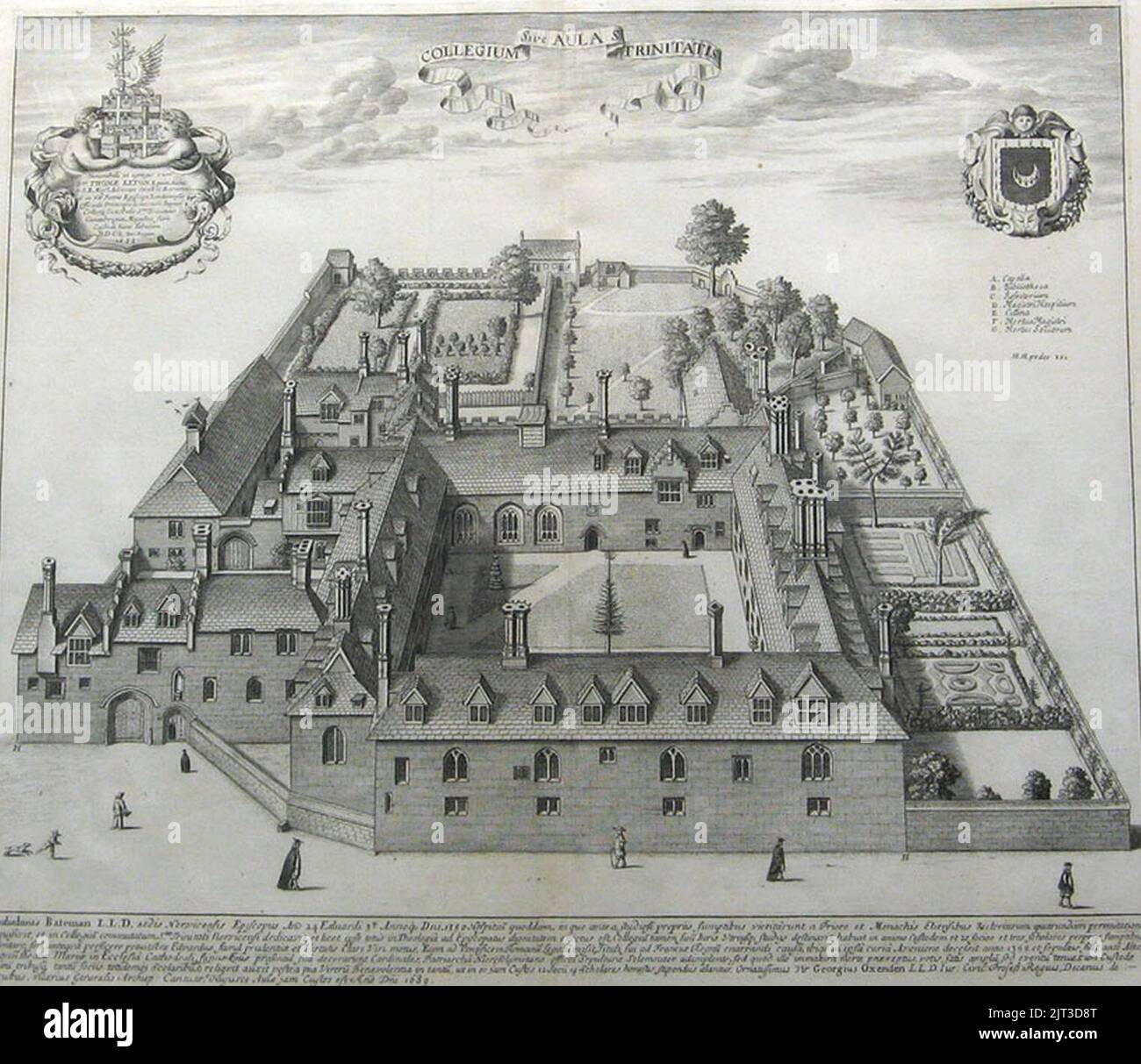 Trinity Hall, Cambridge by Loggan 1690 - sanders 6178 Stock Photo - Alamy