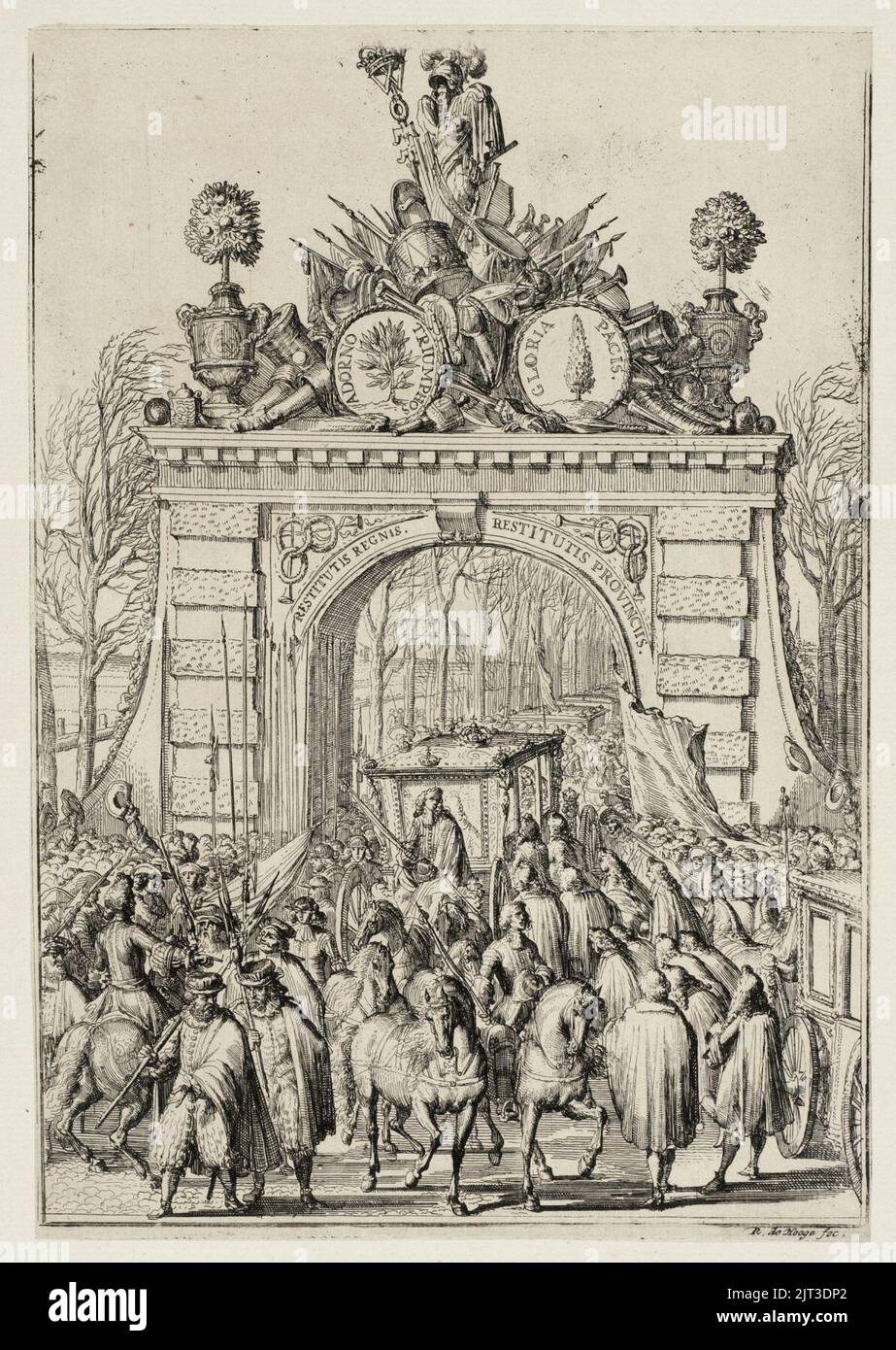 Triomfboog op de Westeinderbrug tijdens de intocht van Willem III in ...