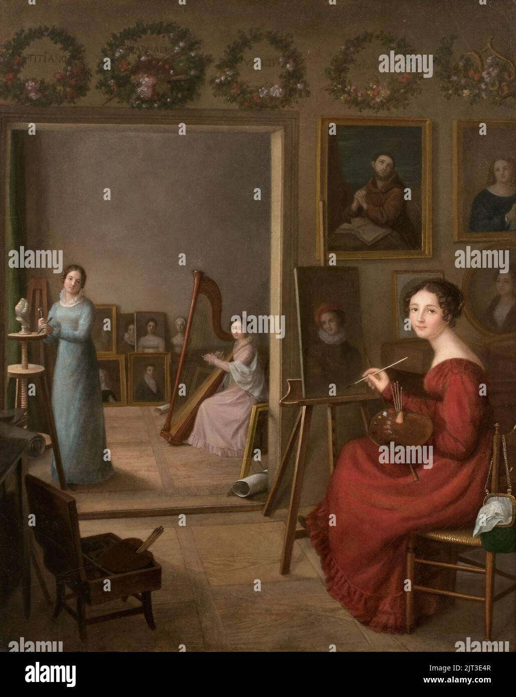 Triple Self-Portrait of a Woman Artist - Painter, Sculptor and Musician ...