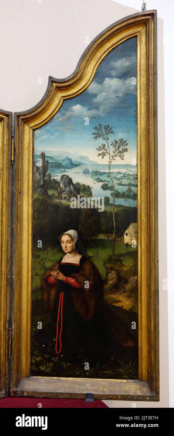 Triptych of The Crucifixion Flanked by the Kneeling Donor and His Wife, by Joos van Cleve, view ...