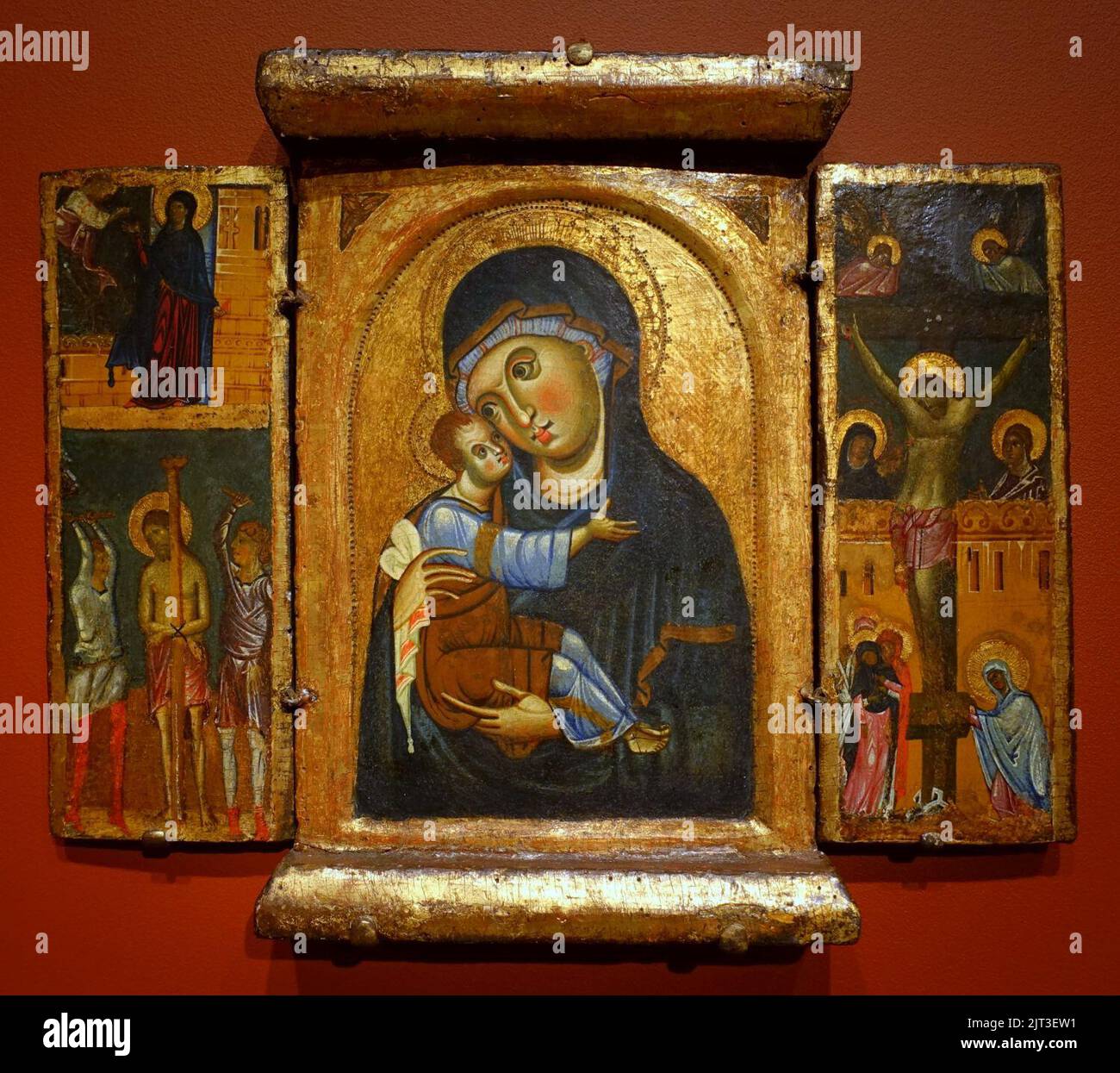 Triptych of Madonna and Child, Annunciation, Flagellation, Crucifixion, Italian, mid 1200s ...