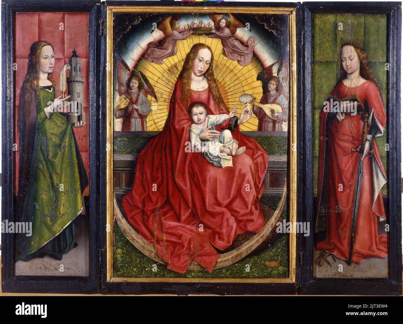 Triptych of St. Barbara, Madonna and Child, and St. Catherine - c. 1450-1500 Stock Photo - Alamy