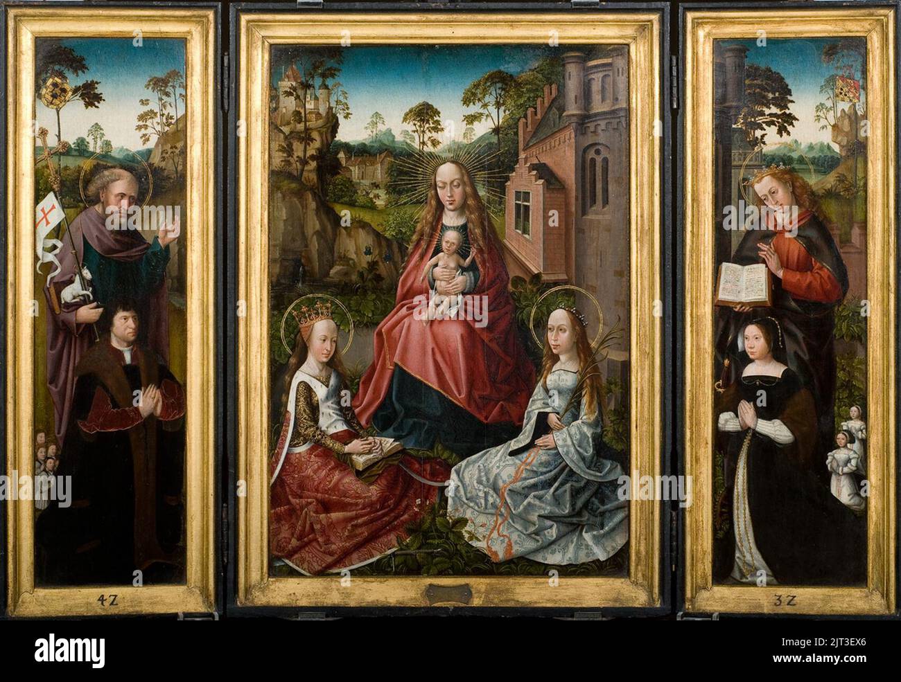 Triptych with Madonna and Saints Catherine and John with donors Jan Pardo and Catharina van ...