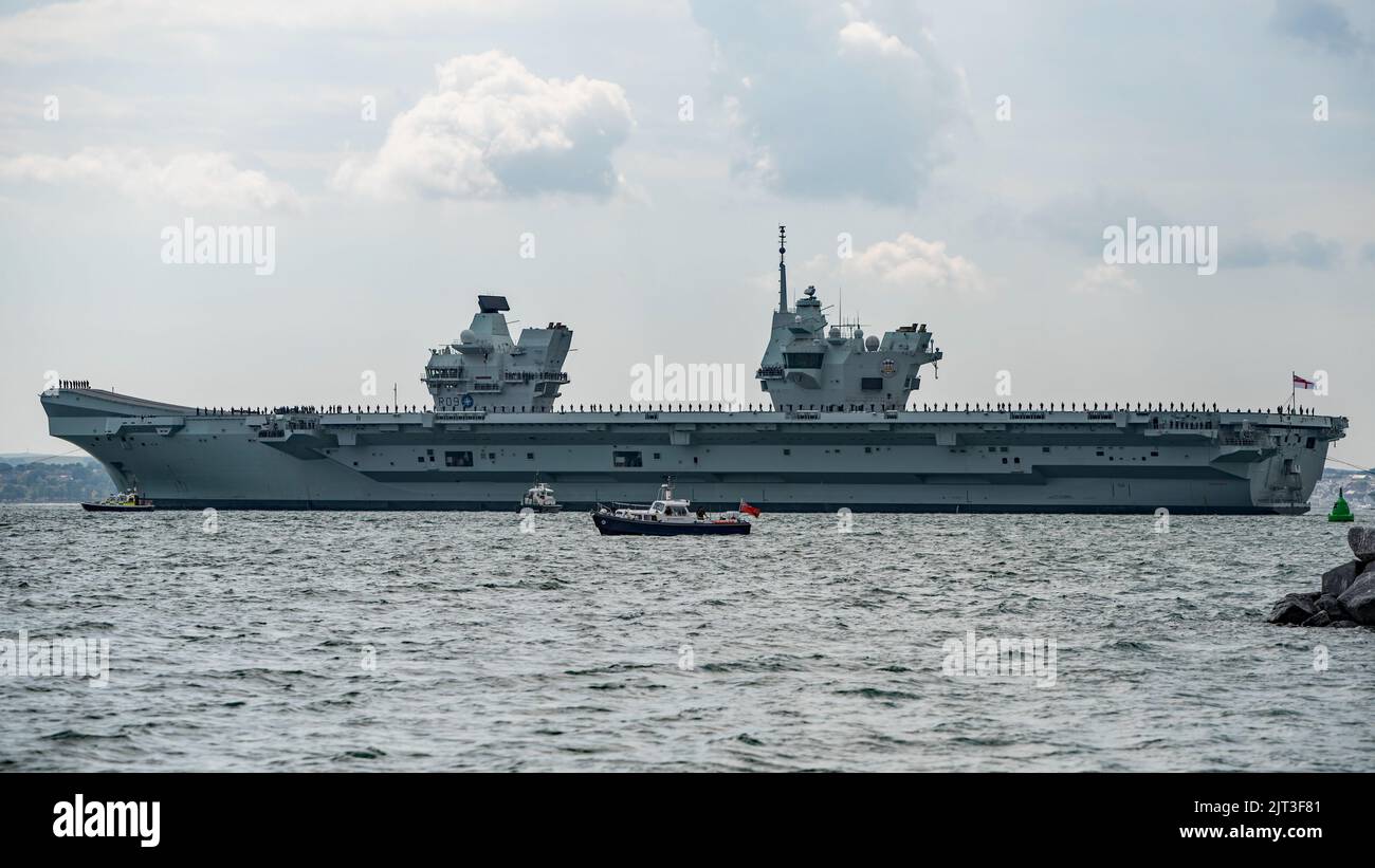 HMS Prince of Wales (R09) departing Portsmouth, UK on 27/8/2022 for ...