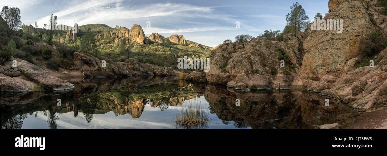 Mirror Like Water of Bear Gulch Reservoir Panorama in Pinnacles ...