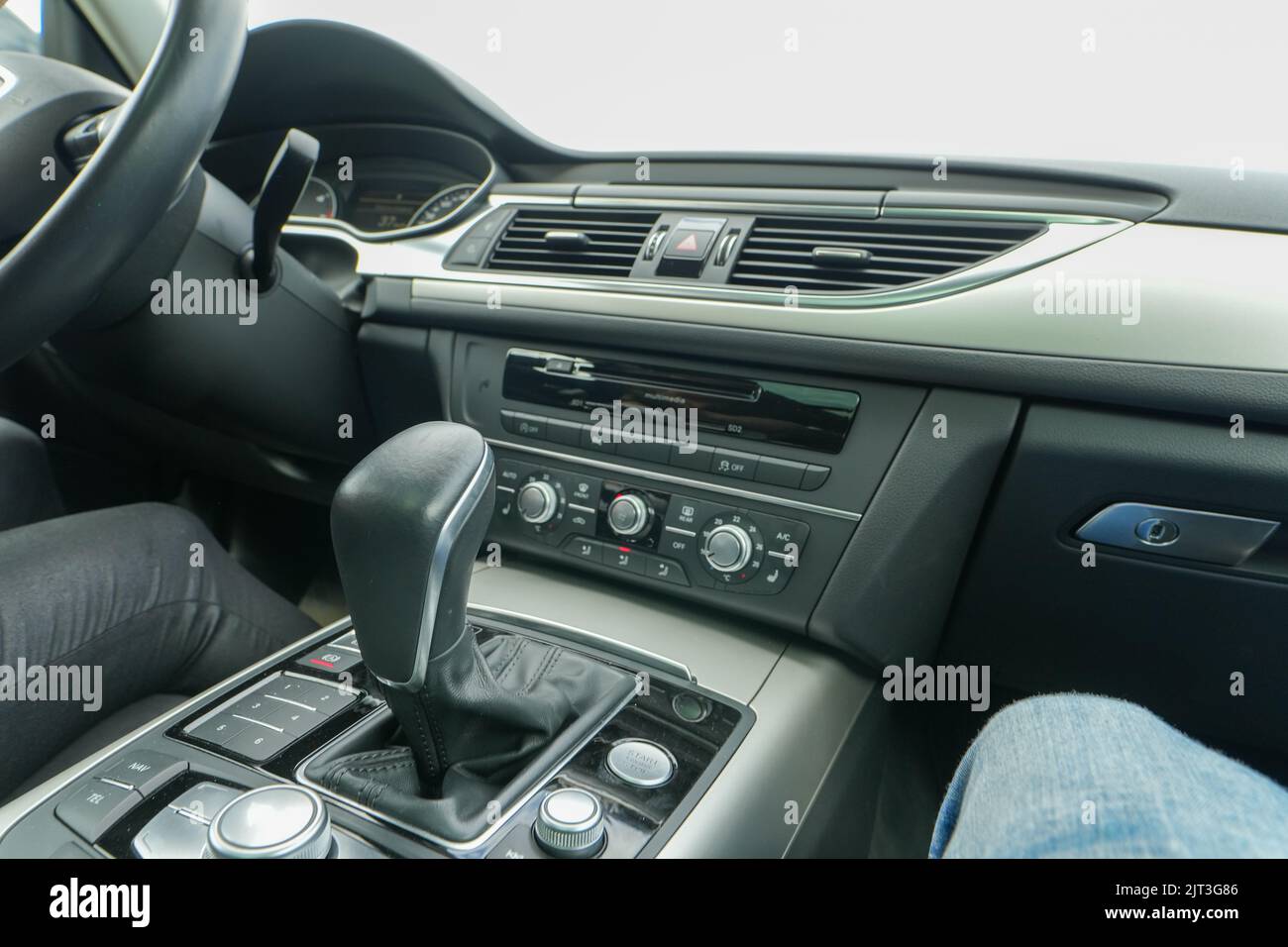 The car interior view with dashboard, climate control view, close-up ... The car interior view with dashboard, climate control view, close-up ...
