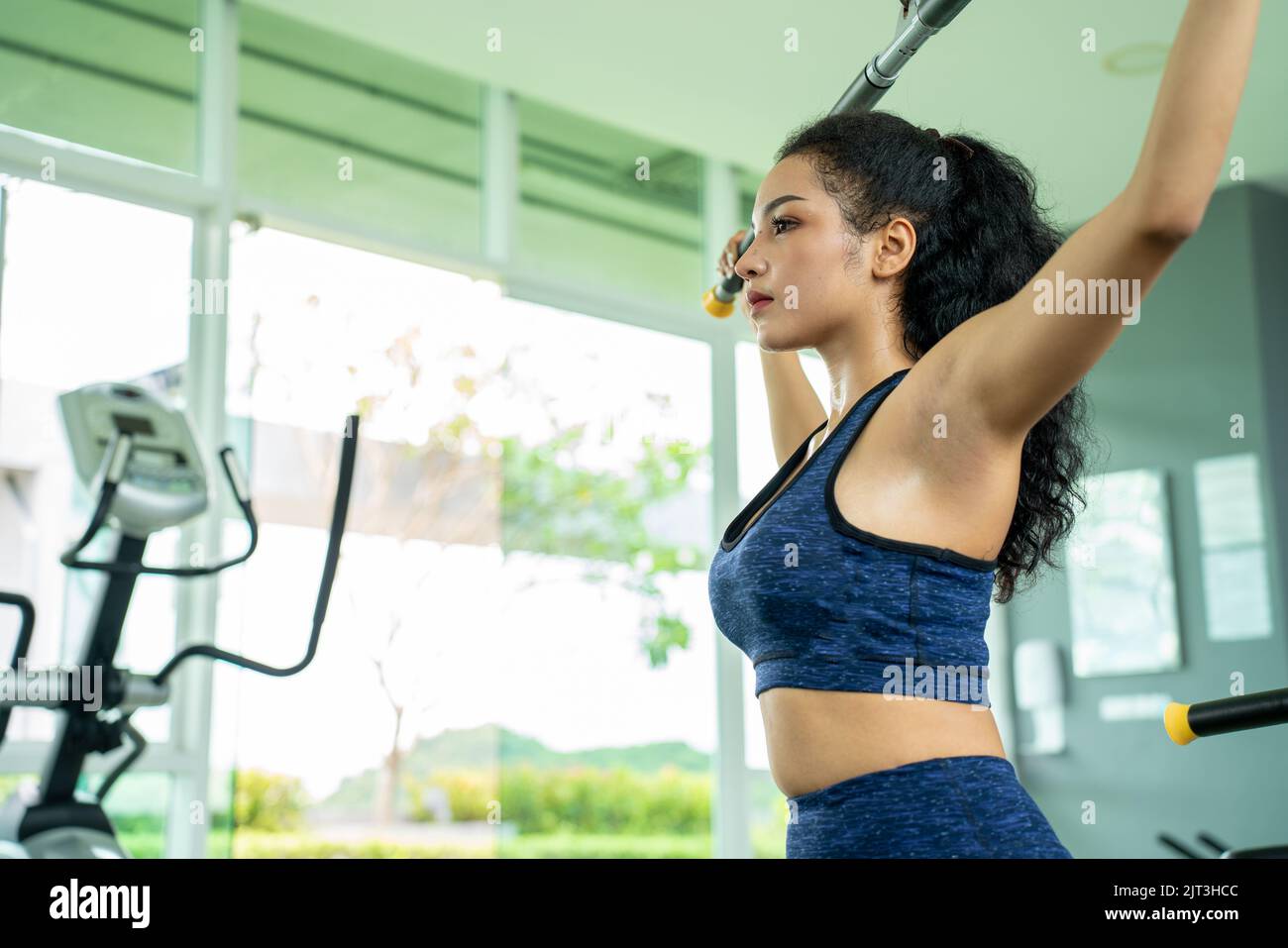 beautiful muscular fit woman exercising building muscles. Muscular ...