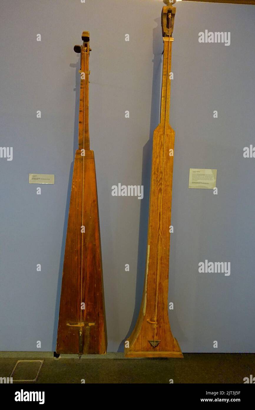 Tromba marina, Southern Germany, left 1700s, right late 1500s Stock ...