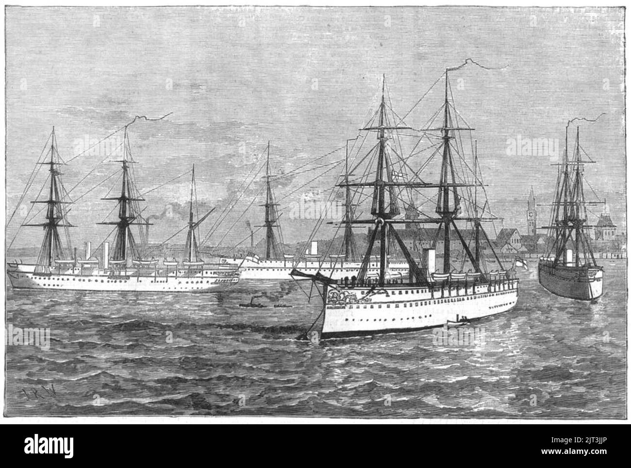 Troop-Ships Orontes, Jumna, Malabar, and Euphrates at Bombay, waiting ...
