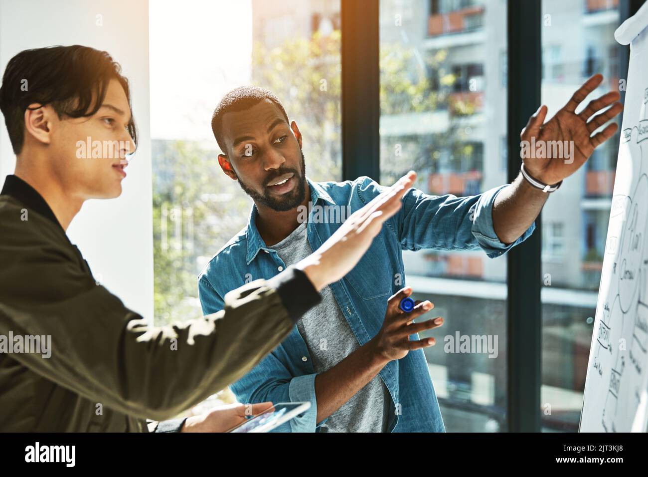 They love to bounce ideas off each other. two young businessmen ...