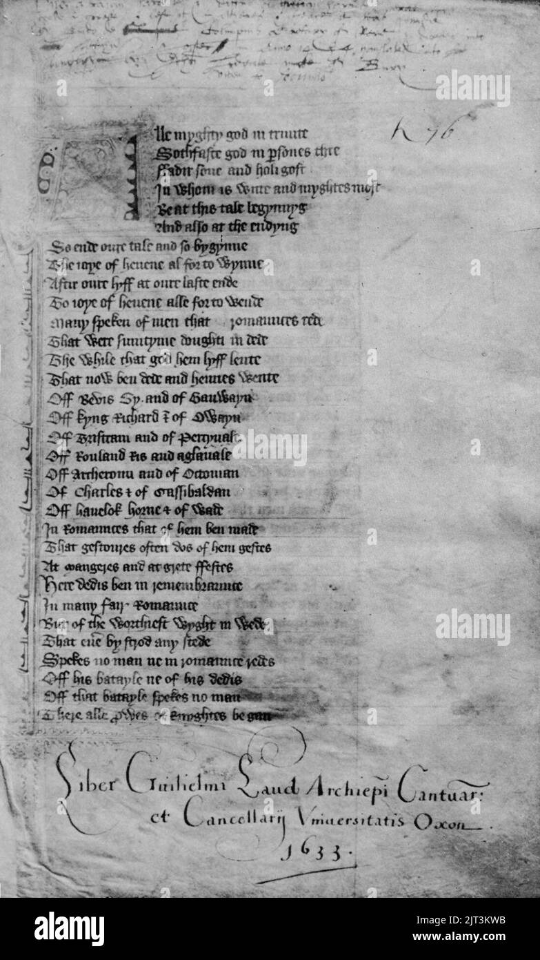 Troy Book manuscript first page Stock Photo - Alamy